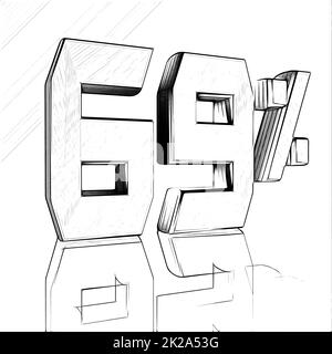 69%, 69 percent as a 3D illustration, 3D rendering Stock Photo - Alamy