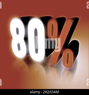 A 3D illustration of a 80 percent sign on orange background - discount ...