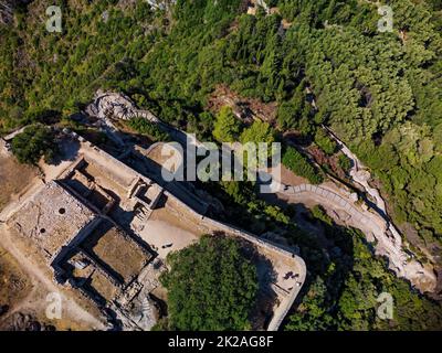 Aerial view of a Byzantine Angelokastro castle on the island of Corfu ...