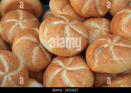 German Bun Rolls in a Basket Stock Photo - Alamy