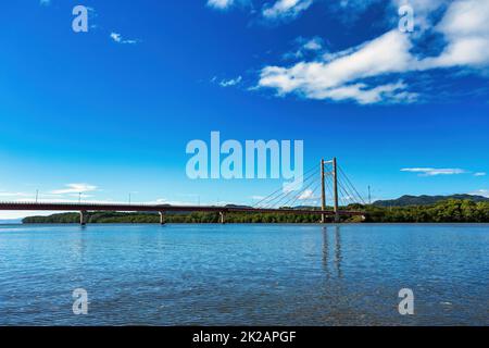 Drone photography of the Tempisque river and the Amistad bridge Puente ...