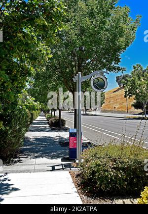 Tri-Valley Rapid Transit bus stop sign in Pleasanton, California, USA ...