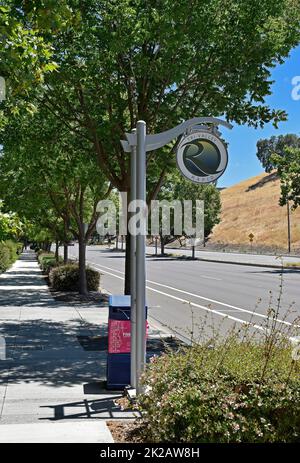Tri-Valley Rapid Transit bus stop sign in Pleasanton, California, USA ...