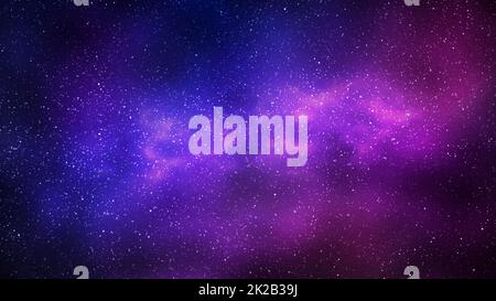 Night starry sky and bright purple blue galaxy, horizontal background ...