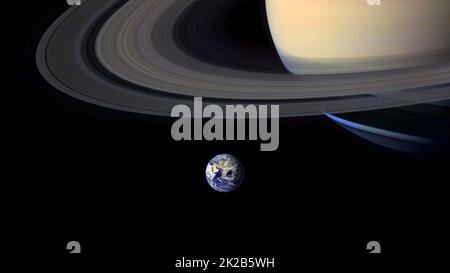 Accurate size comparison of Earth and Saturn. Planets of Solar System ...