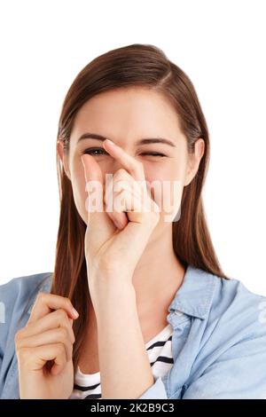 Female fingers indicating small size Stock Photo - Alamy