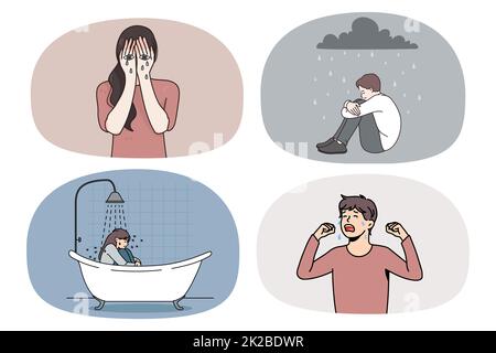 Set of stressed people struggle with mental problems Stock Photo - Alamy