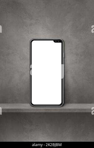 Mobile phone on grey wall shelf. Vertical background Stock Photo - Alamy