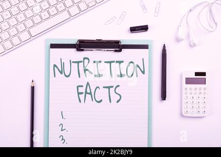 Text sign showing Nutrition Facts, Concept meaning detailed information ...