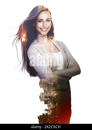 Shining with bright confidence. Portrait of a beautiful young woman ...