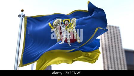 the city flag of Kiev with the depiction of the Archangel Gabriel ...