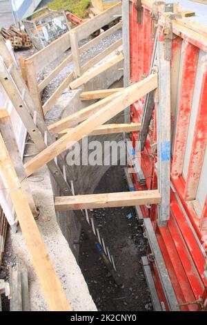 Lumber for securing formwork material in an excavation Stock Photo - Alamy