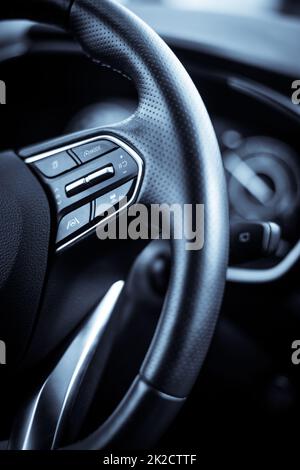 Car steering wheel with multifunction control switch Stock Photo - Alamy