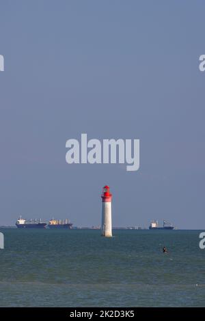 Phare de Chauvea near Ile de Re with ships to La Rochelle, Pays de la ...