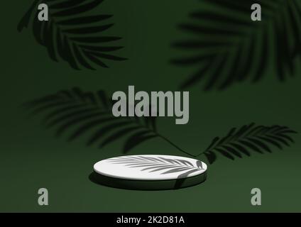 Dark, warm green, 3D render minimal, simple top view flat lay product display background with ...