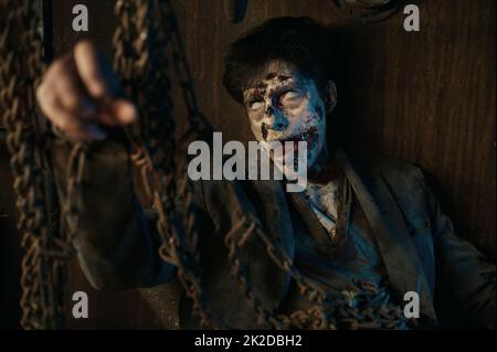 Chained zombie in basement of abandoned house Stock Photo - Alamy