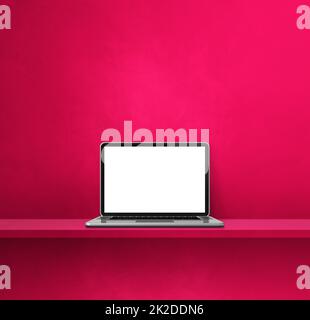 Laptop computer on pink shelf. Square background. 3D Illustration Stock ...