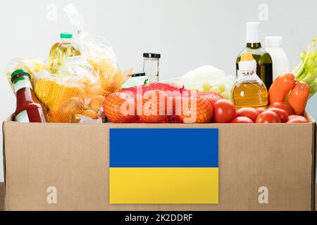 Box with food for donation Stock Photo - Alamy