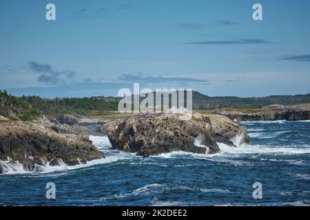 Waves batter the rugged Cape Breton coastline near Louisbourg Nova ...
