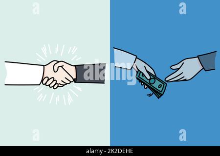 Money handshake. Corruption concept. Successful deal. Money in the palm ...