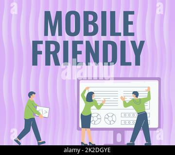 Hand writing sign Mobile Friendly. Word for website is designed to ...