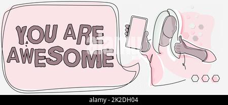 Line Drawing For Lady Holding Phone Presenting New Ideas With Speech ...