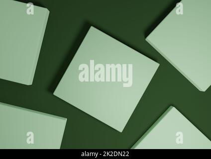 Dark, warm green, 3D render minimal, simple top view flat lay product display background with ...