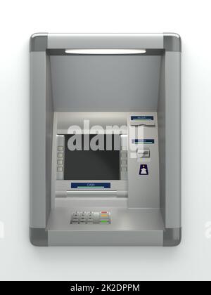 Atm machine on grey wall background 3D illustration Stock Photo - Alamy