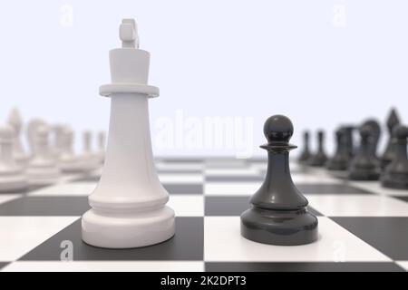 White Chess pieces. Chess king and two pawns on chessboard background ...