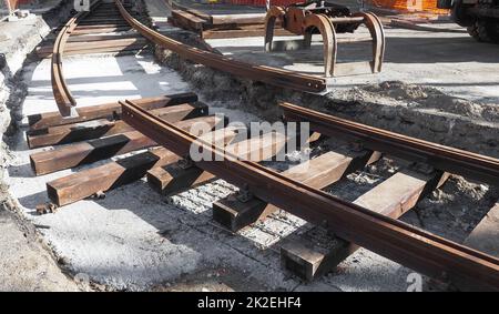 tramway rails construction work Stock Photo - Alamy