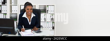 African Professional Accountant Woman With Calculator Doing Accounting ...