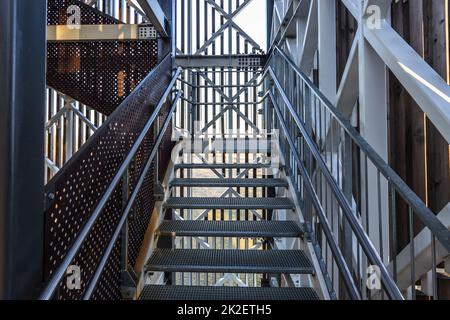 Steel construction with stainless metal railing and fall protection ...