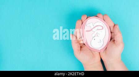 Unborn baby in the uterus, drawing of a fetus in the last trimester of ...
