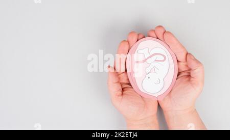 Unborn baby in the uterus, drawing of a fetus in the last trimester of ...