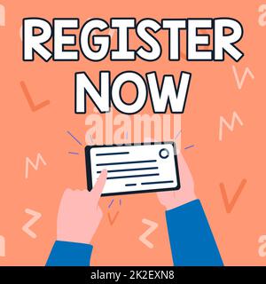Hand writing sign Register Now. Internet Concept Name in an Official ...