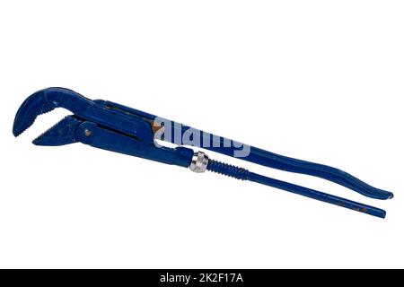 Adjustable wrench with blue handle isolated on white Stock Photo - Alamy