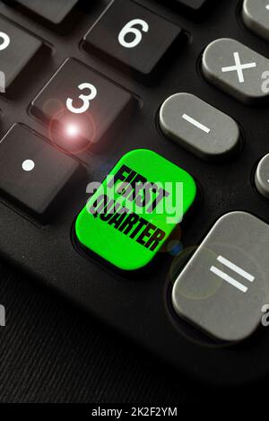 Handwriting text First Quarter, Business idea one of the considered ...