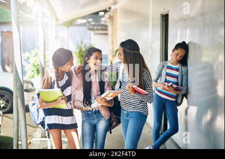 Group of diverse schoolgirls walking in a hallway in school Stock Photo ...