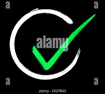 Green hand drawn tick symbol in black circle icon Stock Photo - Alamy