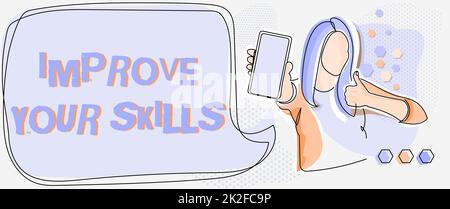 Line Drawing For Lady Holding Phone Presenting New Ideas With Speech ...