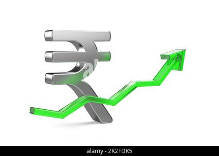 Arrow graph with a India Rupee symbol. successful investment chart. 3d ...