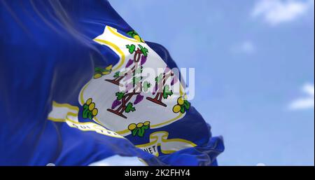 The state flag of Connecticut waving in the wind. Connecticut is the ...
