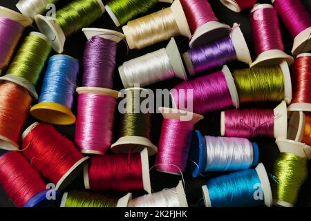 close-up colorful lace threads,colored bobbins,craft threads Stock ...