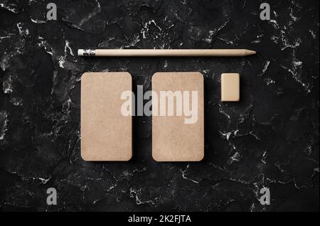 Business cards, pencil and eraser Stock Photo - Alamy