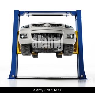 Car repair lift isolated on white. Blue Color. 3D illustration Stock ...