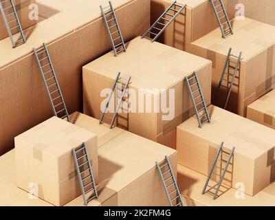 Cargo boxes connected with ladders. 3D illustration Stock Photo - Alamy