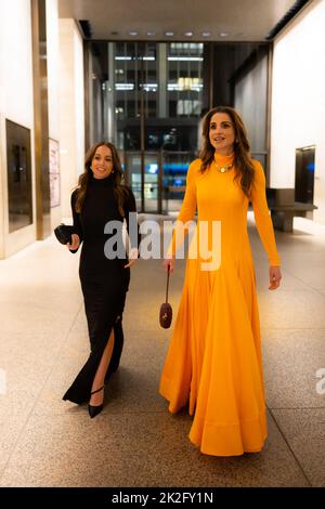 Queen Rania of Jordan (center), and Princess Rym Ali (1st from L ...