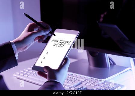 Text caption presenting Think Outside The BoxBe unique different ideas ...