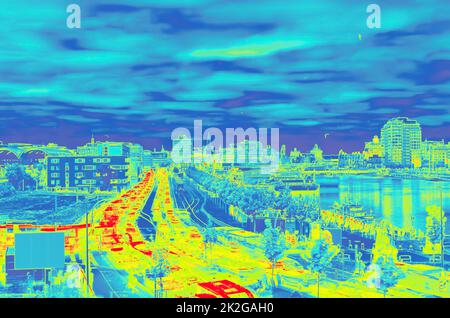 Infrared view of heavy fast moving traffic - motion infrared map Stock ...
