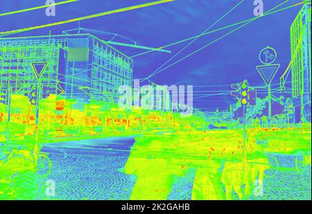 Infrared view of heavy fast moving traffic - motion infrared map Stock ...